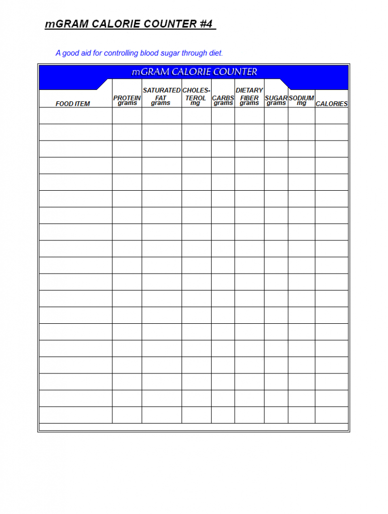 Printable Calorie Count Form Printable Forms Free Online