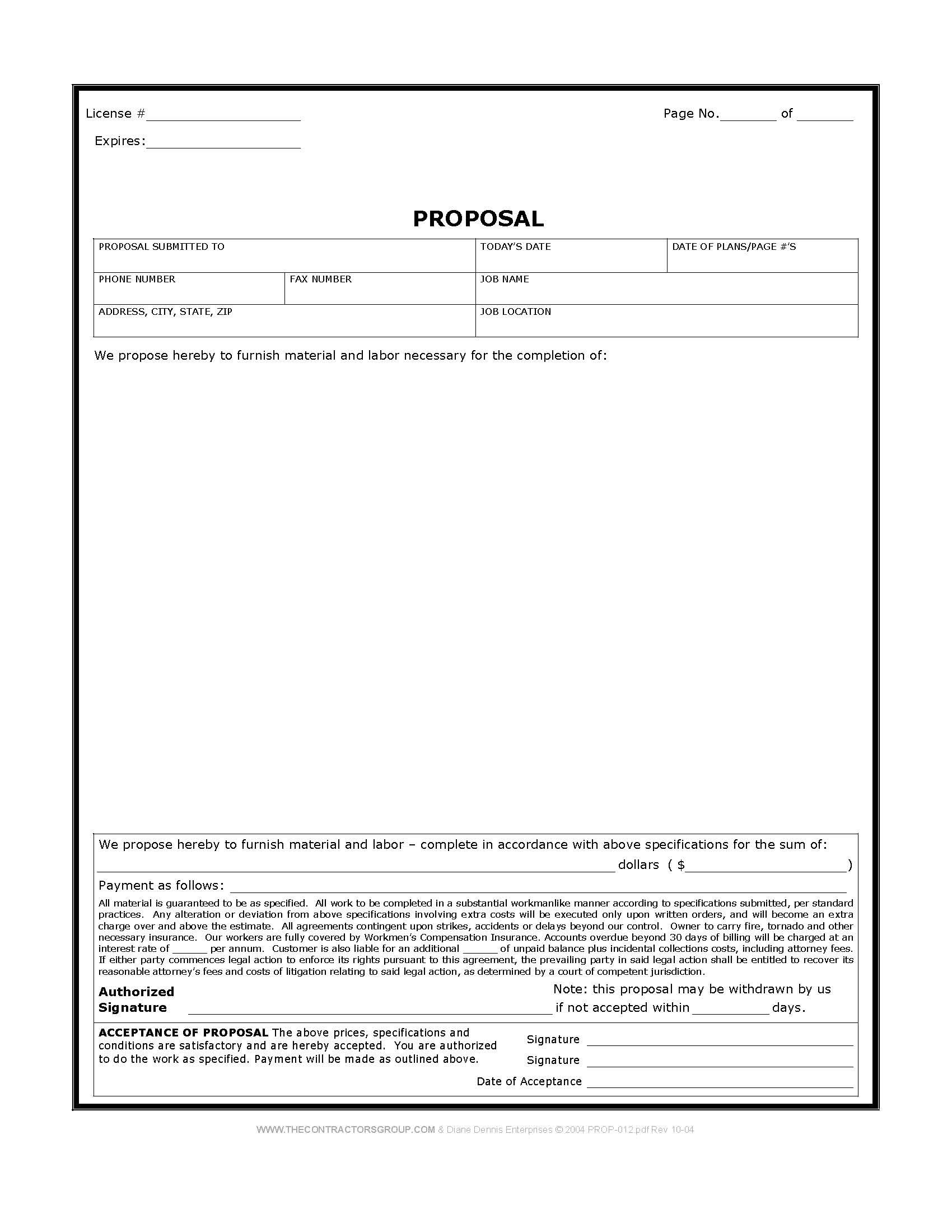 Free Printable Contractor Proposal Forms Free Printable