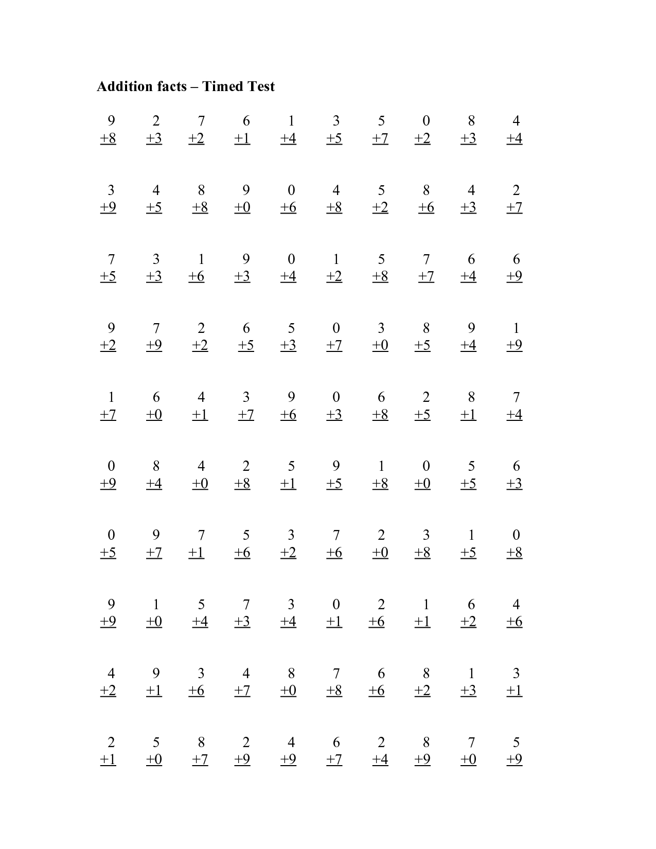 Free Printable Multiplication Timed Tests Free Printable Multiplication Timed Tests
