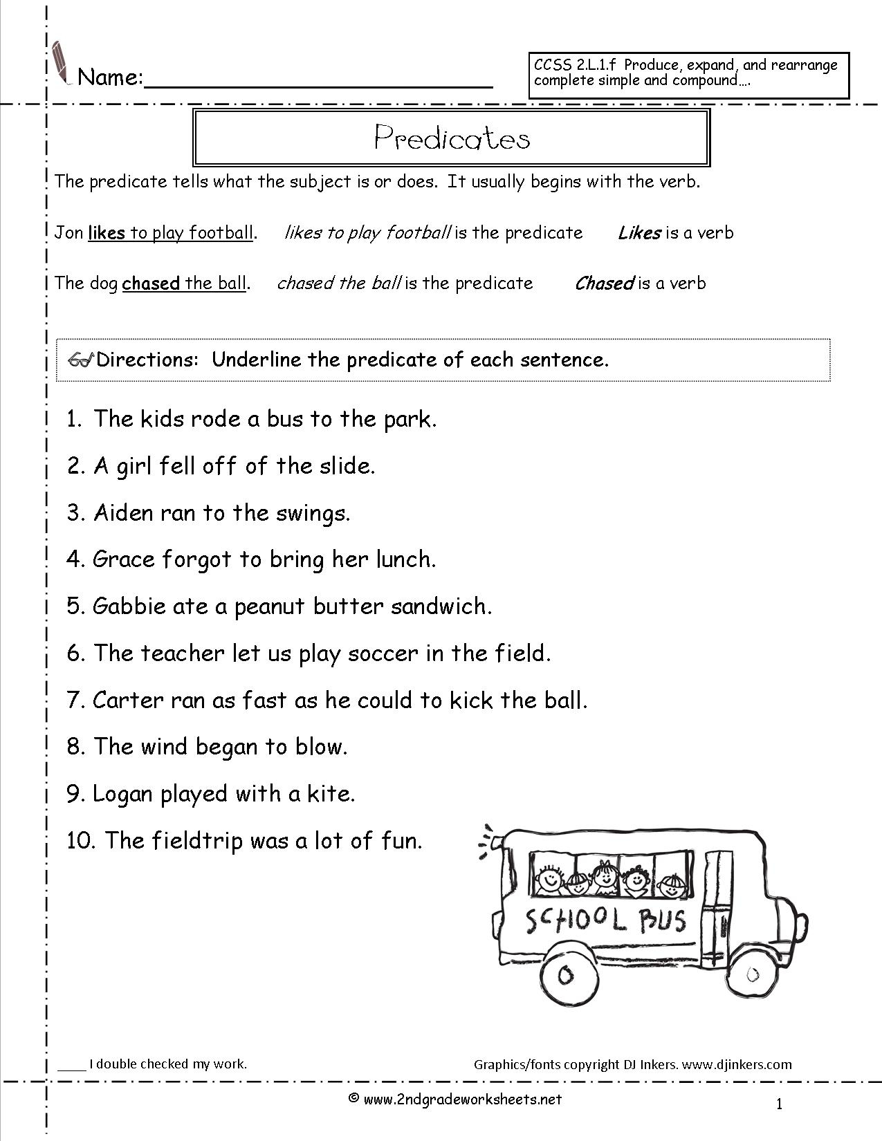 Free Printable Subject Predicate Worksheets 2Nd Grade Free Printable
